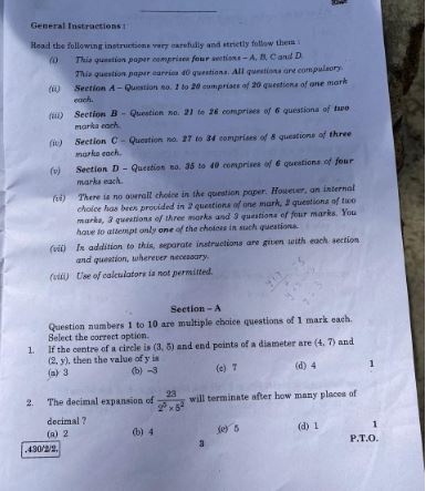 CBSE Class 10th Maths Exam 2020: Question Paper (Basic) - Admissions