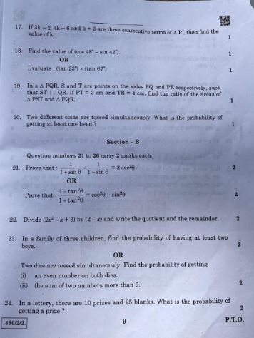 CBSE Class 10th Maths Exam 2020: Question Paper (Basic) - Admissions