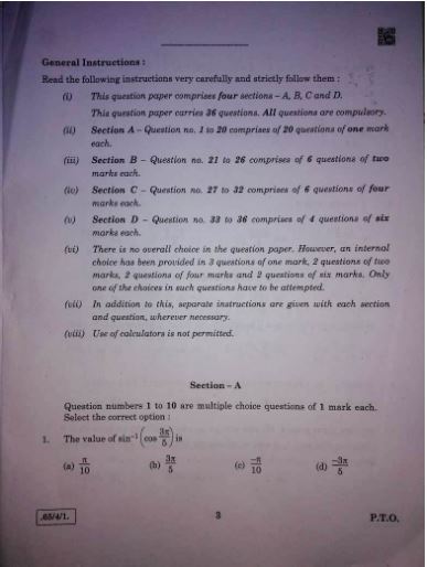 CBSE Class 12 Maths Board Exam 2022 - 23: Check Class 12 Maths question ...