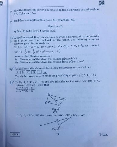 CBSE Class 10th Maths 2022: Check Class 10 Maths Full Question Paper ...